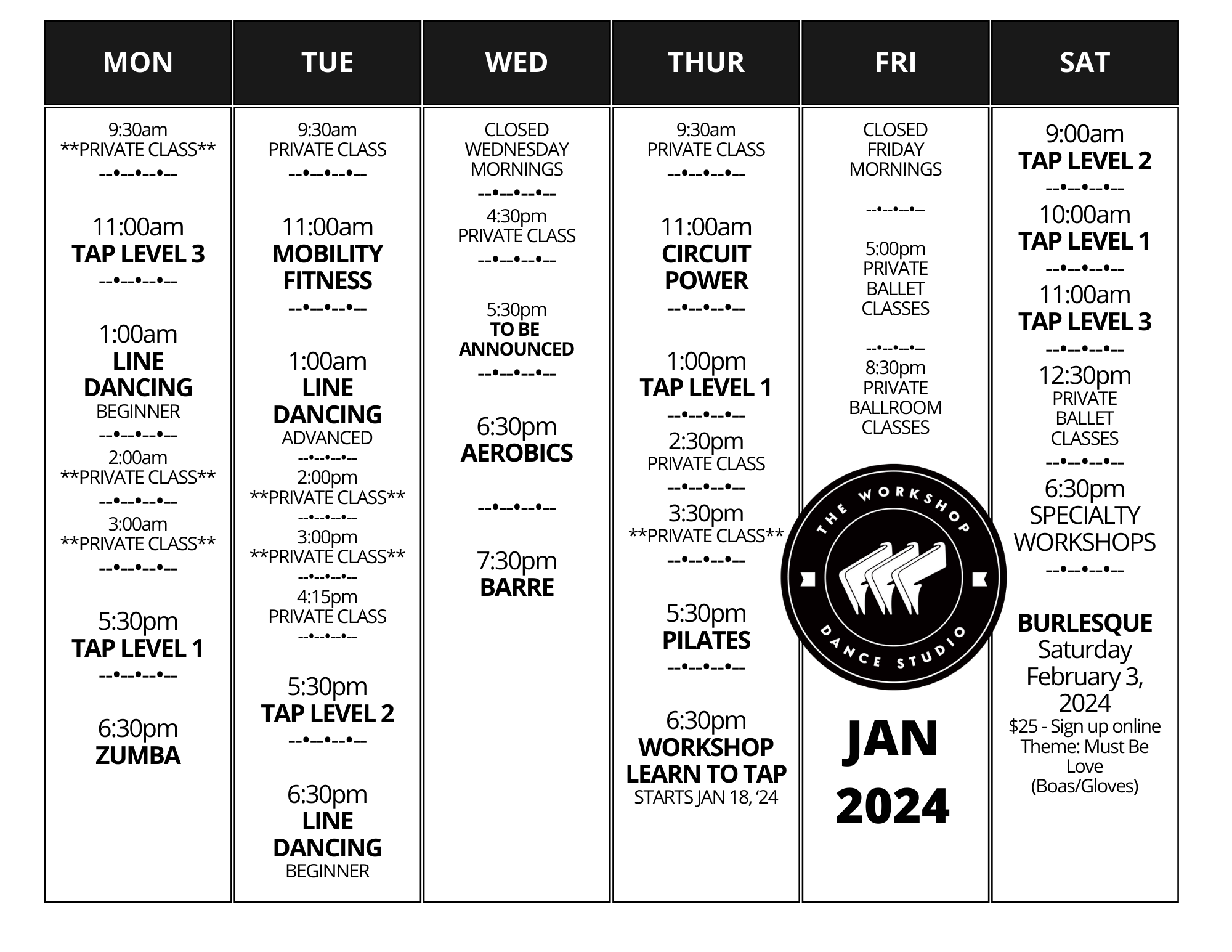 Schedule – The Workshop Dance Studio